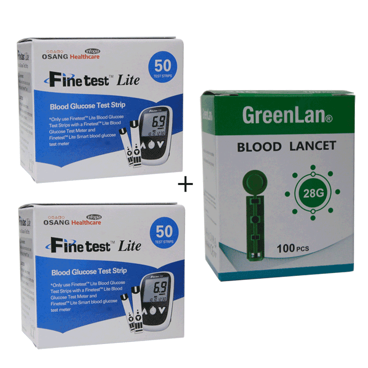 Fine Test Lite - Blood glucose test strips x 100 Plus 100 Greenlan ...