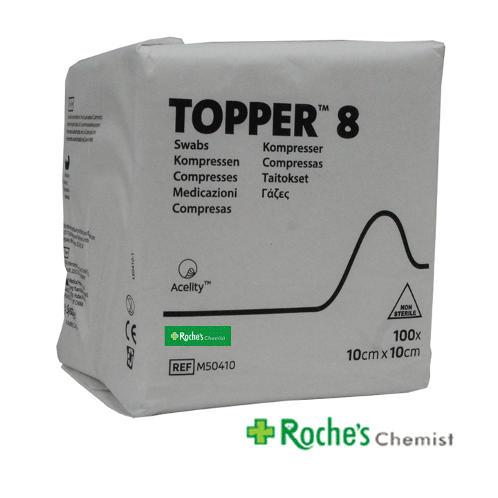 topper 8 absorbant swabs 10cm x 10cm non sterile – Roche's Chemist - Bray